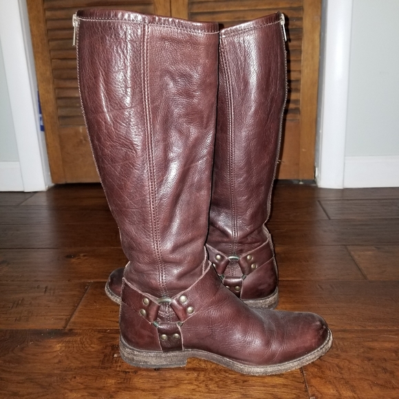 Frye | Shoes | Frye Phillip Harness Boots Tall Leather Brown 65 | Poshmark